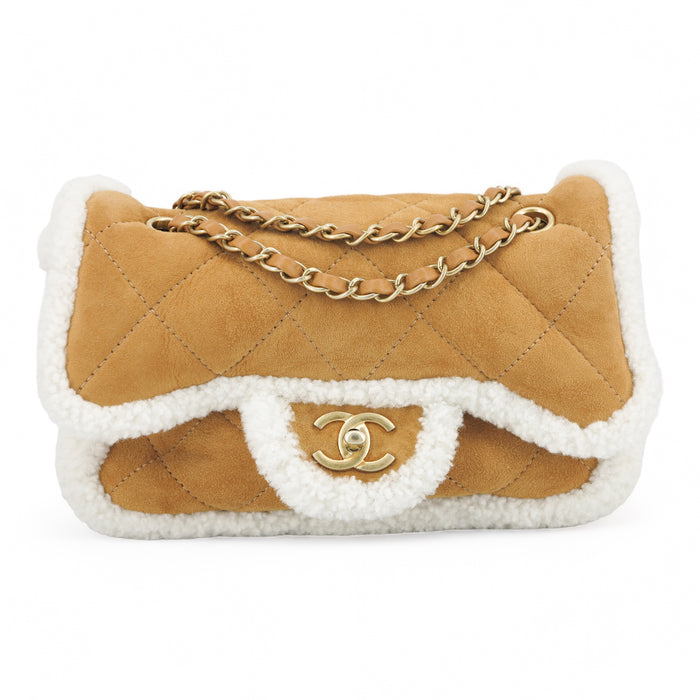 CHANEL Coco Neige Shearling Camel Suede Medium Flap Bag | Dearluxe