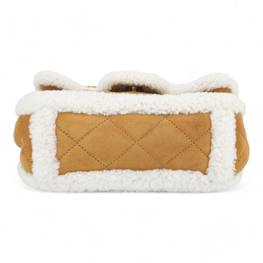 CHANEL Coco Neige Shearling Camel Suede Medium Flap Bag | Dearluxe