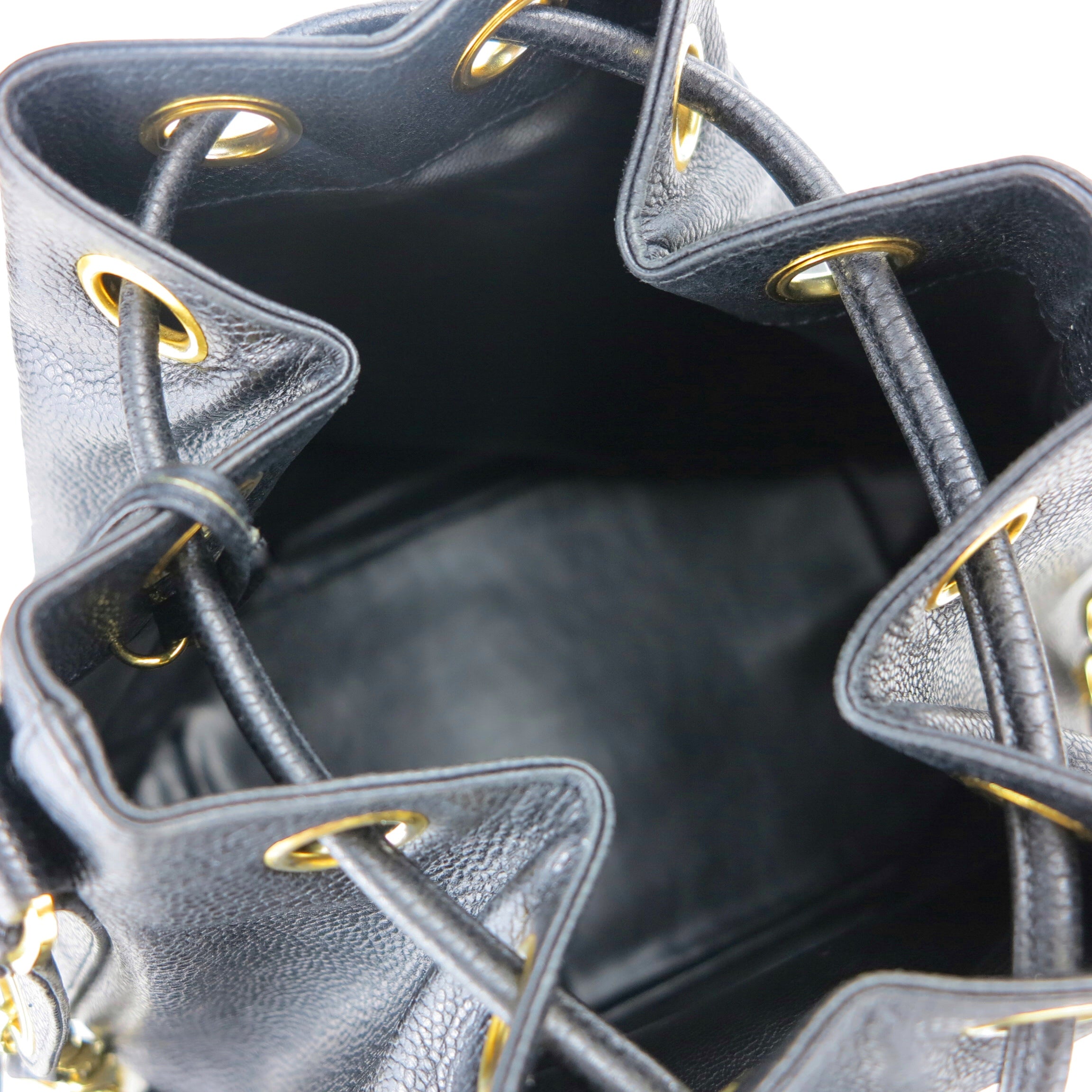 CHANEL Vintage Oversized CC Drawstring Bucket Bag in Black Caviar ...