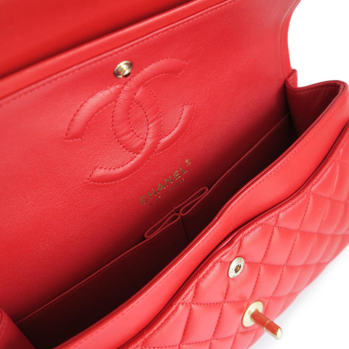 CHANEL Medium Classic Double Flap Bag in Red Lambskin | Dearluxe