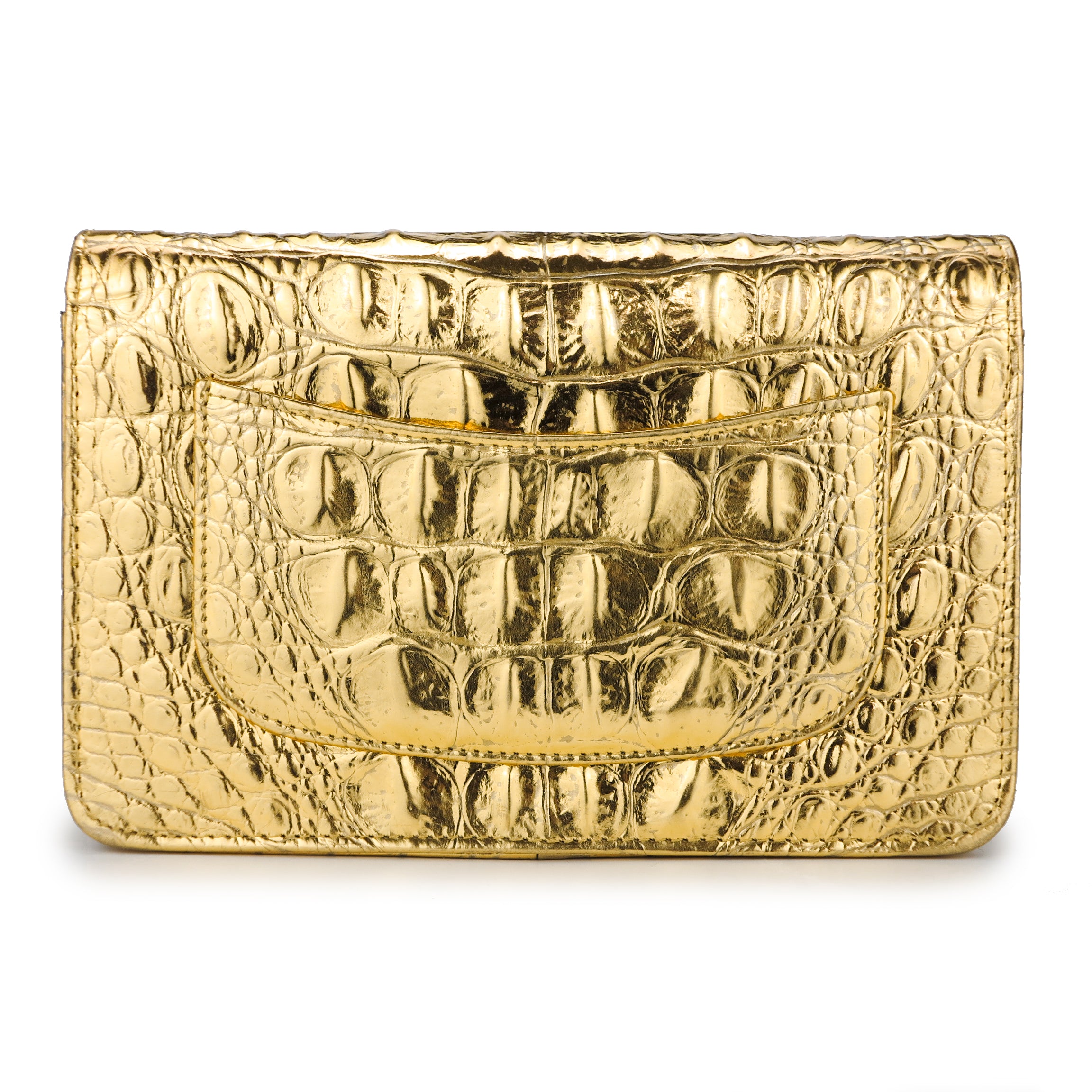 CHANEL Wallet On Chain WOC in Gold Croc Embossed Calfskin | Dearluxe