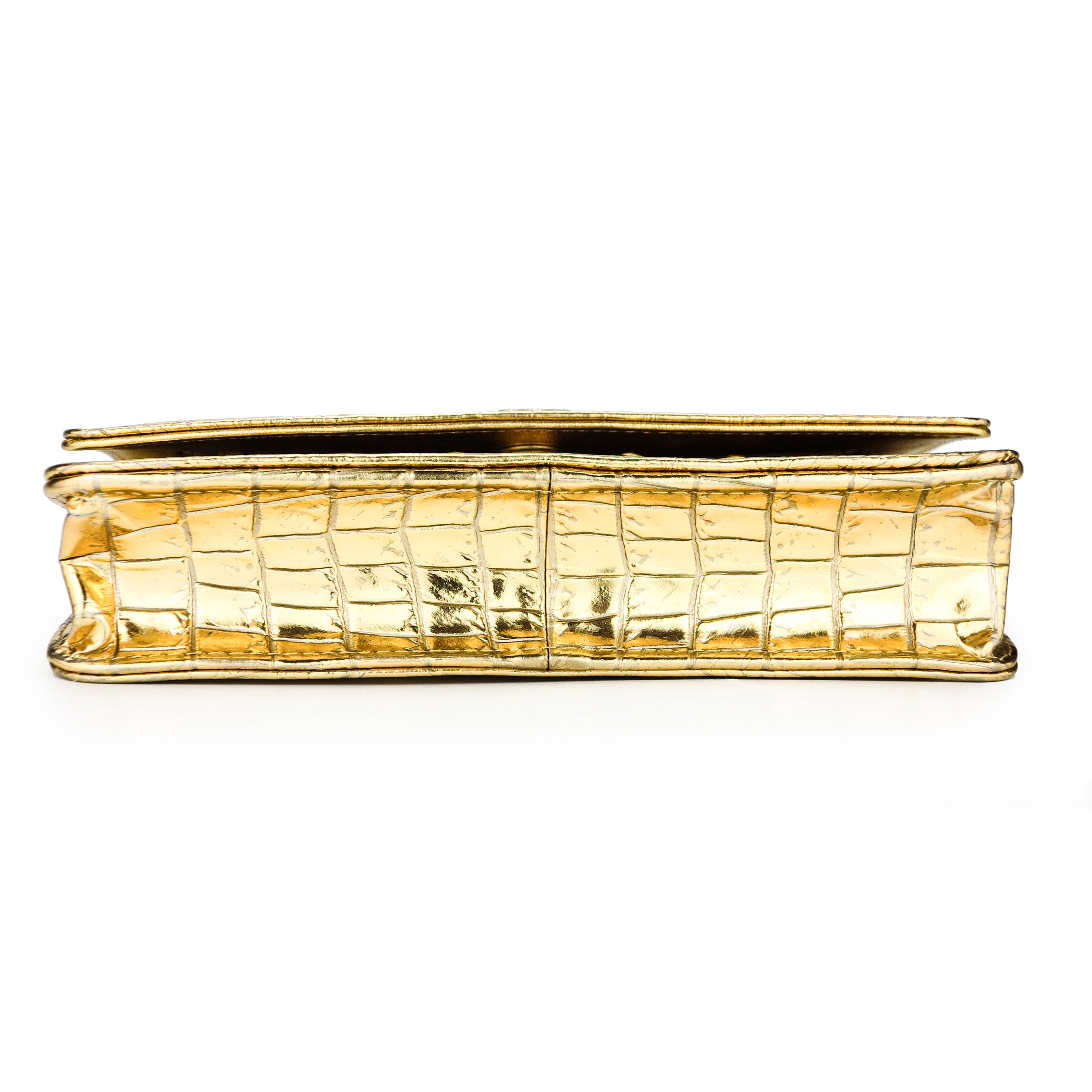 CHANEL Wallet On Chain WOC in Gold Croc Embossed Calfskin | Dearluxe