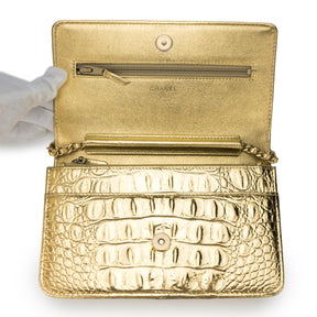 CHANEL Wallet On Chain WOC in Gold Croc Embossed Calfskin | Dearluxe