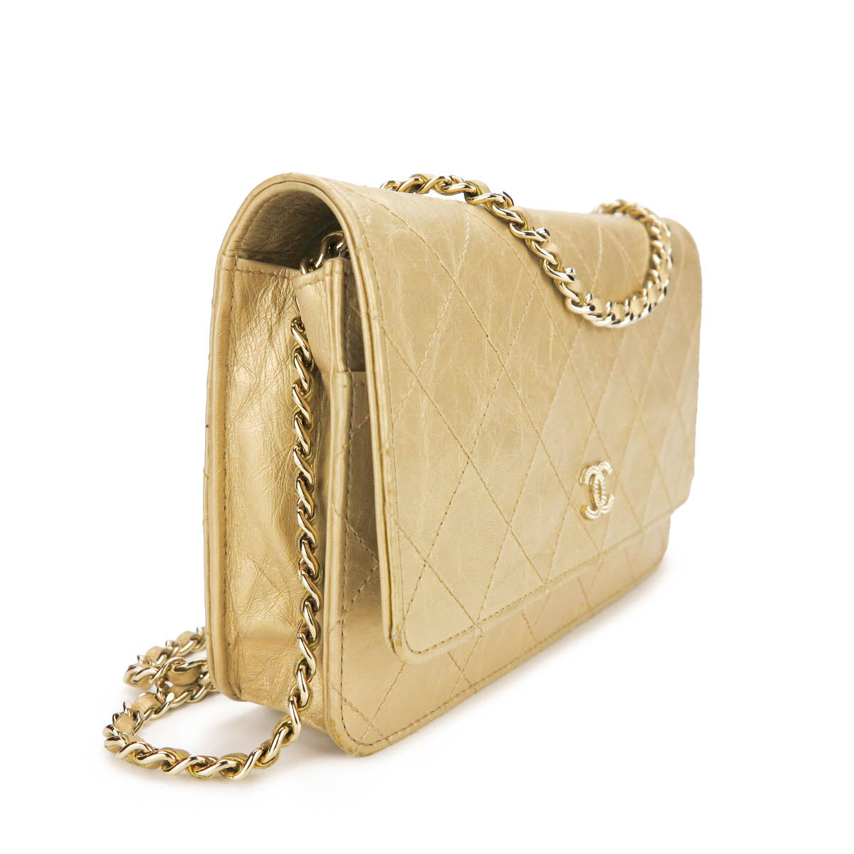 CHANEL Wallet On Chain WOC in Gold Aged Calfskin | Dearluxe