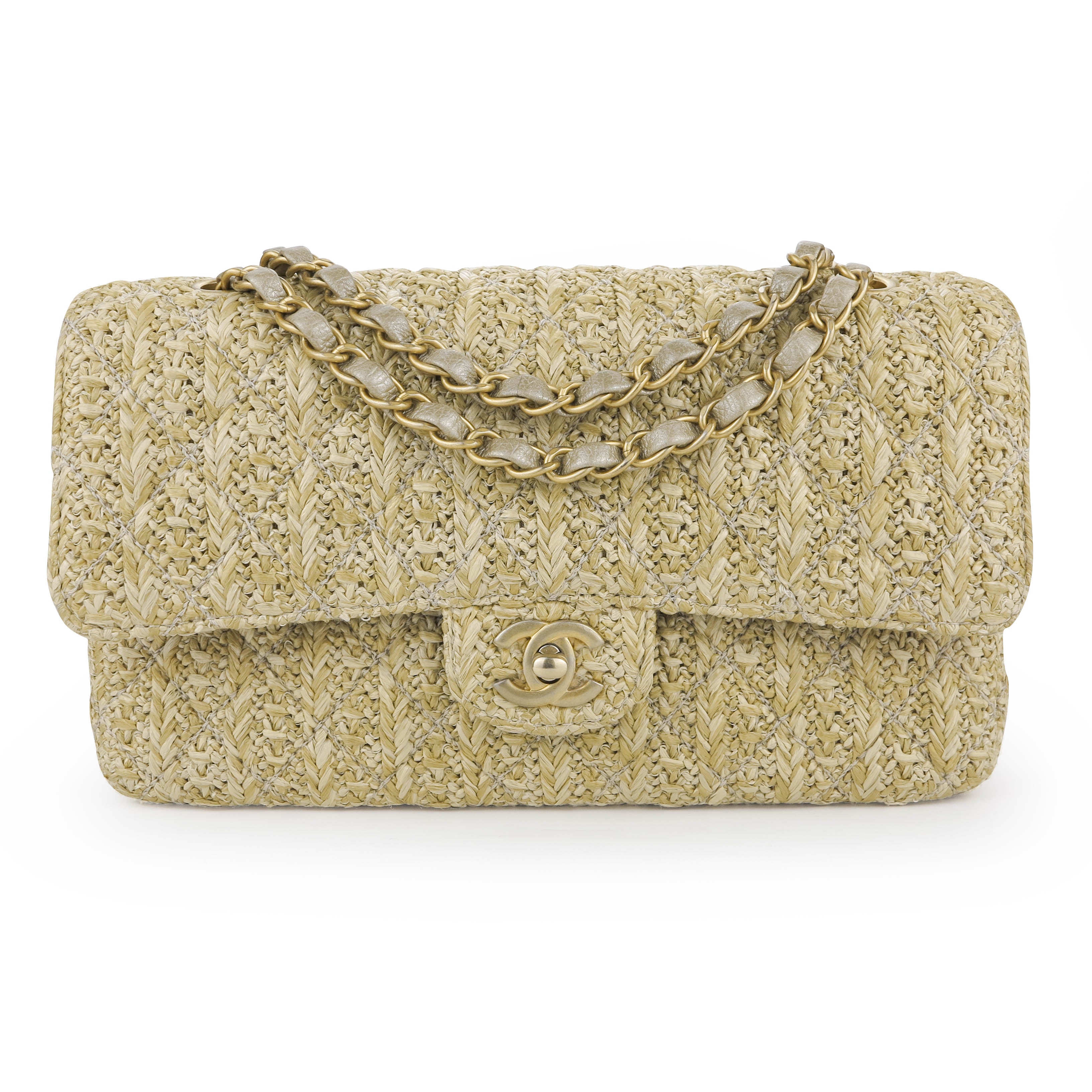 CHANEL Raffia Woven Straw Medium Classic Double Flap Bag | Dearluxe