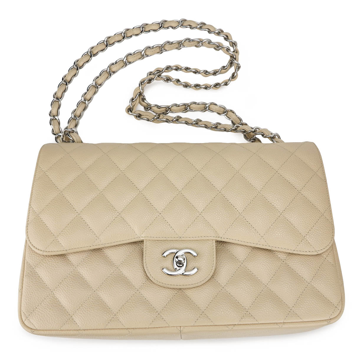 CHANEL Jumbo Classic Double Flap Bag in Beige Clair Caviar | Dearluxe